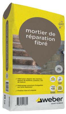Mortier de réparation fibré gris clair Weber 25kg