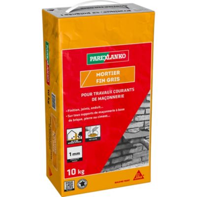 Mortier fin gris pour travaux courants de maçonnerie 10 kg Parexlanko
