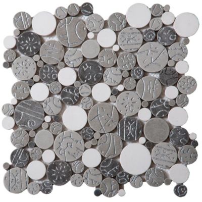 Mosaique de pierre reconstituee Rond Taupe Blanc et Argent - vendu par ...