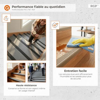 Nez de marche PVC 50x42 mm QUEST, profil antidérapant, RGP - 150 cm, beige