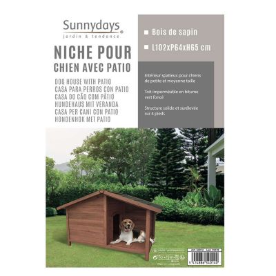 Niche pour chien en bois naturel avec patio RIO