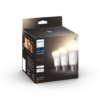 Pack 3 ampoules LED connecté Philips Hue Bluetooth A60 E27 880lm 9W 60W blanc chaud | Castorama