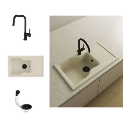 Pack Evier 1 bac avec égouttoir POALGI City Pumice + mitigeur avec ...