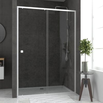 Pack porte de douche coulissante blanc 140x190cm + receveur 80x140 ...