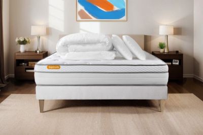 Pack sommier tapissier matelas Ressorts ensachés et mémoire de forme ...