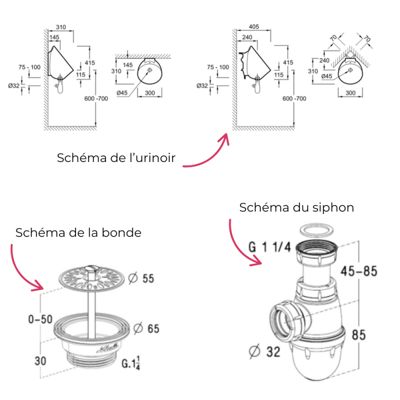 Pack urinoir JACOB DELAFON Coquille + robinet temporisé apparent