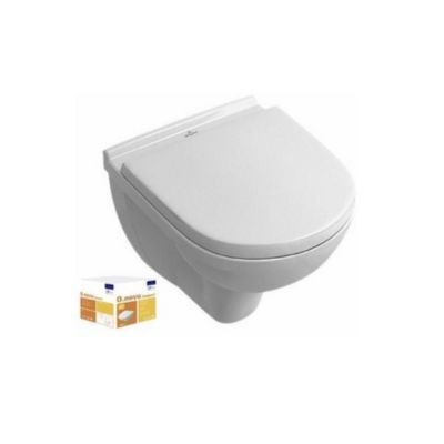 Pack WC suspendu compact sans bride VILLEROY ET BOCH O Novo + abattant + plaque chromée + bâti ...