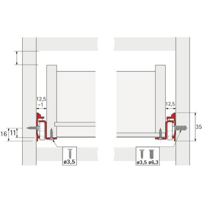 Paire de coulisses à galets HETTICH FR402 - L.350 mm - Charge 25 kg ...