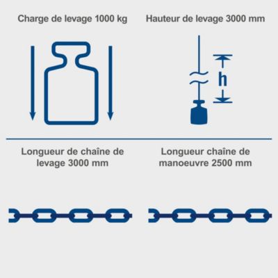 Palan à chaîne CB01 Scheppach - capacité de charge max 1000 kg ...