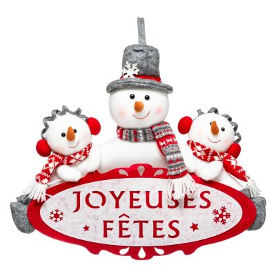 Pancarte Joyeuses fêtes en feutrine avec bonhommes de neige | Castorama