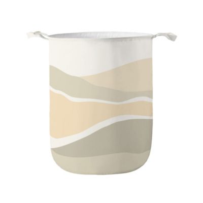 Panier à linge rond en polycoton à motifs design coloris beige Ø40 x H ...