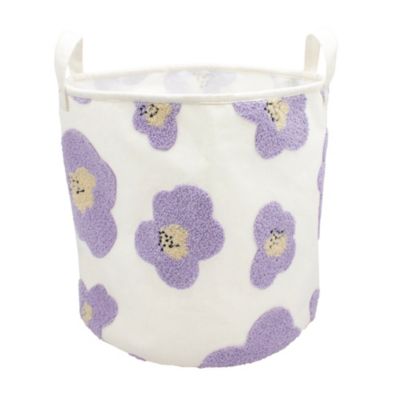 Panier de rangement rond blanc à motifs fleurs mauve Ø31 x H.31 cm, Box ...