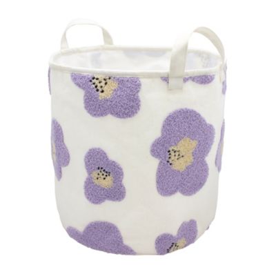 Panier de rangement rond blanc à motifs fleurs mauve Ø31 x H.31 cm, Box ...