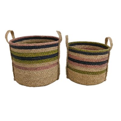 Panier rond tressé en jonc de mer Norasia multicolore taille M