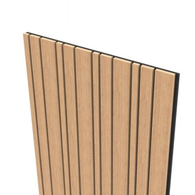 Panneau Boa en MDF fond noir, tasseaux décor chêne Saragosse L. 280 x l ...
