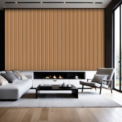 Panneau Boa en MDF fond noir, tasseaux décor chêne Saragosse L. 280 x l ...