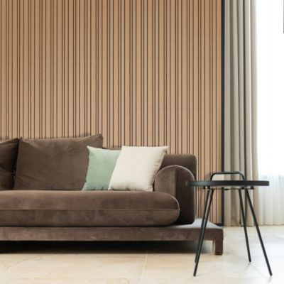 Panneau Boa en MDF fond noir, tasseaux décor chêne Saragosse L. 280 x l ...