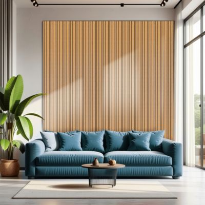 Panneau Boa en MDF fond noir, tasseaux décor chêne Saragosse L. 280 x l ...