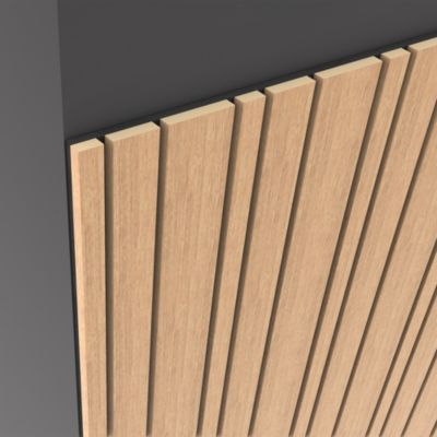 Panneau Boa en MDF fond noir, tasseaux décor chêne Saragosse L. 280 x l ...