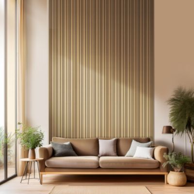 Panneau Boa en MDF fond noir, tasseaux décor chêne Saragosse L. 280 x l ...
