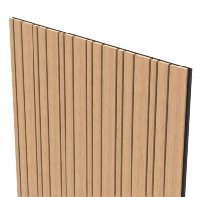Panneau Boa en MDF fond noir, tasseaux décor chêne Saragosse L. 280 x l ...