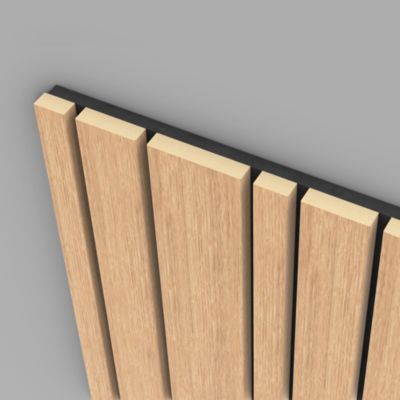 Panneau Boa en MDF fond noir, tasseaux décor chêne Saragosse L. 280 x l ...