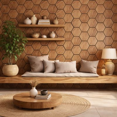 Panneau décoratif bois MDF motif hexagonal/feutre PET, lot de 12 ...