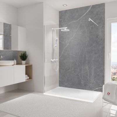Panneau mural de salle de bain l.150 x H.255 cm, marbre gris, Schulte ...
