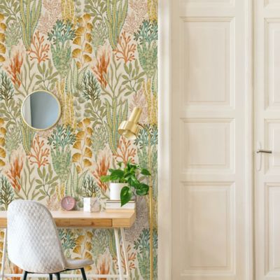 Papier peint à motif vinyle intissé Sotho corail et vert 53 cm GoodHome ...