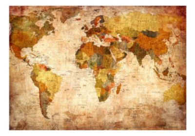 Papier peint intissé panoramique carte du monde old world map 250x175 ...