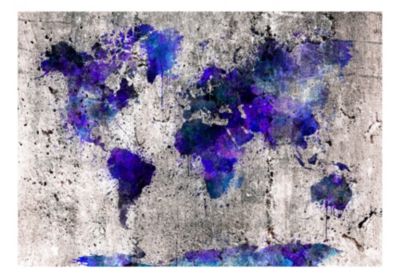 Papier peint intissé panoramique carte du monde world map: ink blots ...