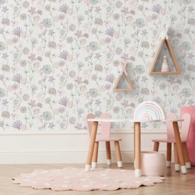 Papier peint intissé fleuri Lavinia rose pastel L.1005 x l.53cm Lutèce