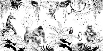 Papier peint panoramique enfant Cirque de la jungle, Blanc 170 x 250cm