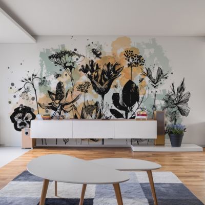 Papier peint panoramique Fleurs des Champs, Blanc 225 x 250cm
