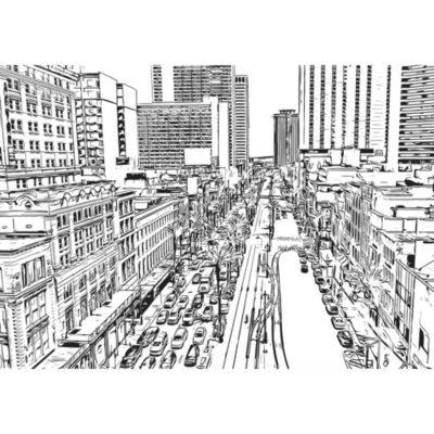 Papier peint panoramique intissé à colorier ville urbaine, 8 lés, L.280 ...