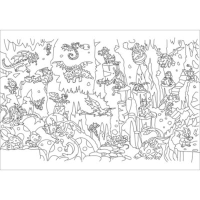 Papier peint panoramique intissé enfant à colorier dragon noir et blanc ...