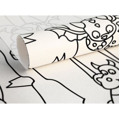 Papier peint panoramique intissé enfant à colorier dragon noir et blanc ...