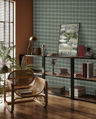 Papier peint vinyl intissé Bensimon tissu ecossais vert L.1005 x l.53cm ...