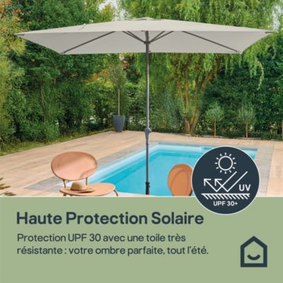 Parasol centré inclinable rectangulaire ouverture manivelle toile moon ...