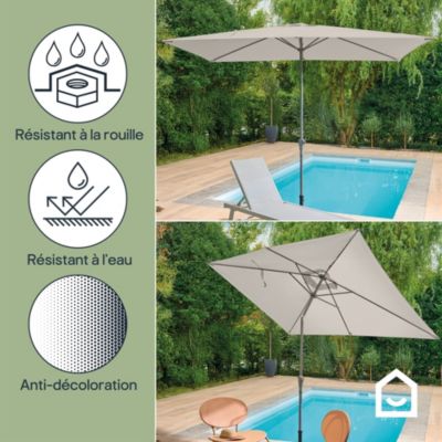 Parasol centré inclinable rectangulaire ouverture manivelle toile moon ...