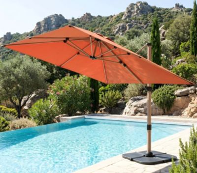 Parasol déporté 3x3m - effet bois - Terracotta - QUARTZ