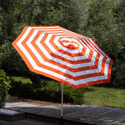 Parasol droit BANDOL rond 2,70m de diamètre à rayures orange - HAPPY GARDEN