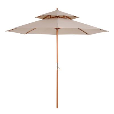 Parasol en bois peuplier droit 2 toits polyester 180 g/m² dia. 2,65 x 2 ...