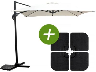 Parasol jardin déporté "Soleil" Carré 2.5 x 2.5 m Ecru + Dalles à ...