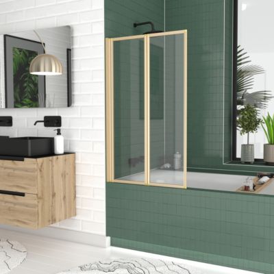 Pare-baignoire 2 volets pivotants 120 x 70 cm, profilés alu doré brossé ...