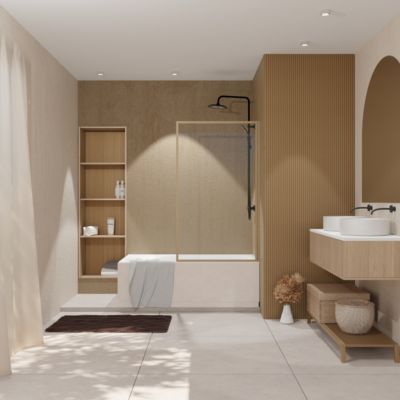 Pare baignoire pivotant l.80 x H.140 cm profilés effet bois, Galedo Art ...