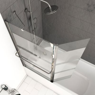 Pare baignoire + volet pivotant 130x105- Profile aluminium chrome et ...