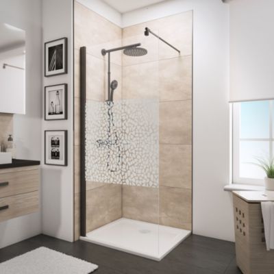 Paroi de douche à l'italienne fixe l.90 x H.190 cm, verre transparent ...