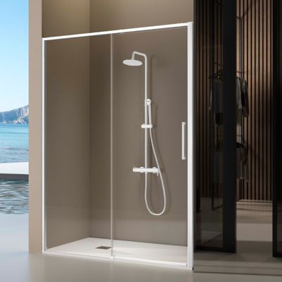 Paroi de douche coulissante DELTA - Blanc - 167-169.6 cm - Fermeture amortie - Réversible ...