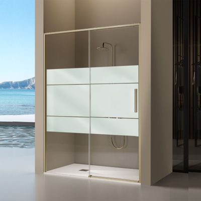 Paroi de douche coulissante DELTA - Doré (Or Brossé) - Sérigraphié - 167-169.6 cm - Fermeture ...